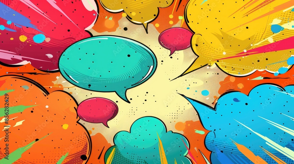 Collection of colorful dialog balloons and explosive comic speech ...