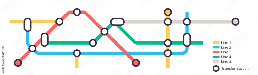 Scheme of metro stations and plan of subway with colorful lines ...
