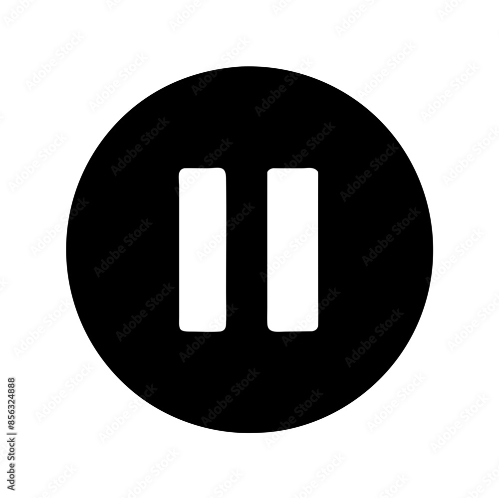Black vector illustration of a round pause button on a transparent ...