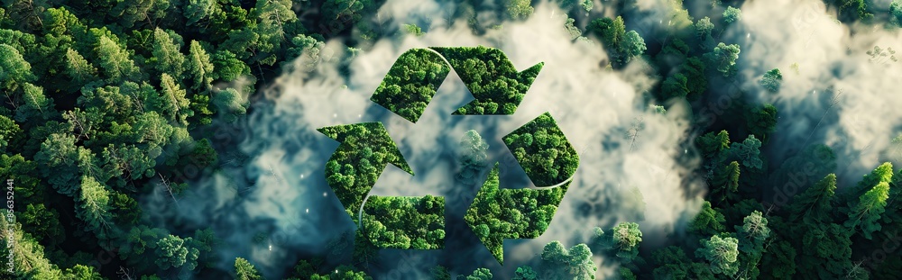 Recycle symbol on the forest background . Ecological concept. Ecology ...