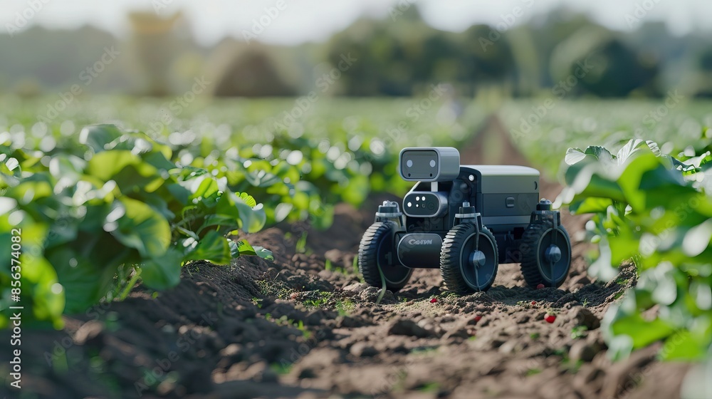 Autonomous driverless small tractor working in vegetable farm, Future ...