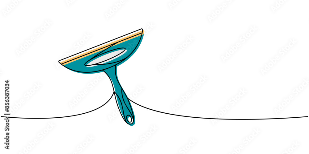 Squeegee cleaning glass one line colored continuous drawing. Cleaning ...