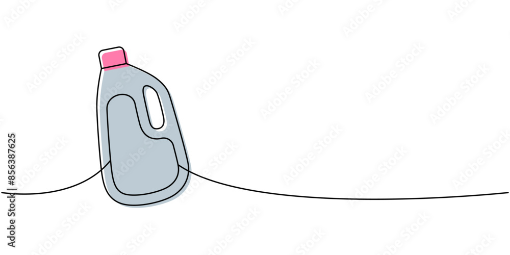 Toilet detergent cleaner one line colored continuous drawing. Cleaning ...