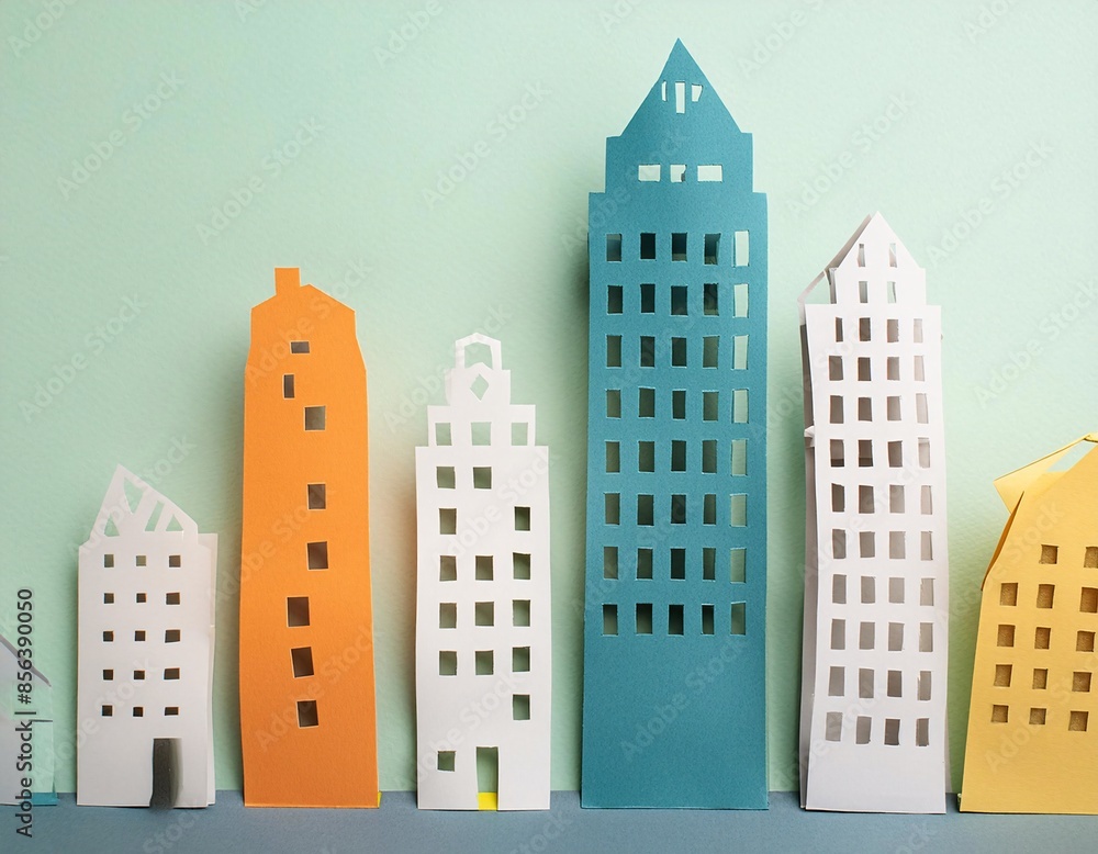 Paper fold illustration depicting an urban concept with tall buildings ...