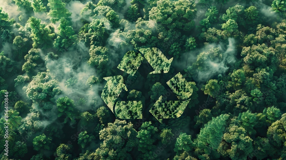 Recycle symbol on the forest background . Ecological concept. Ecology ...