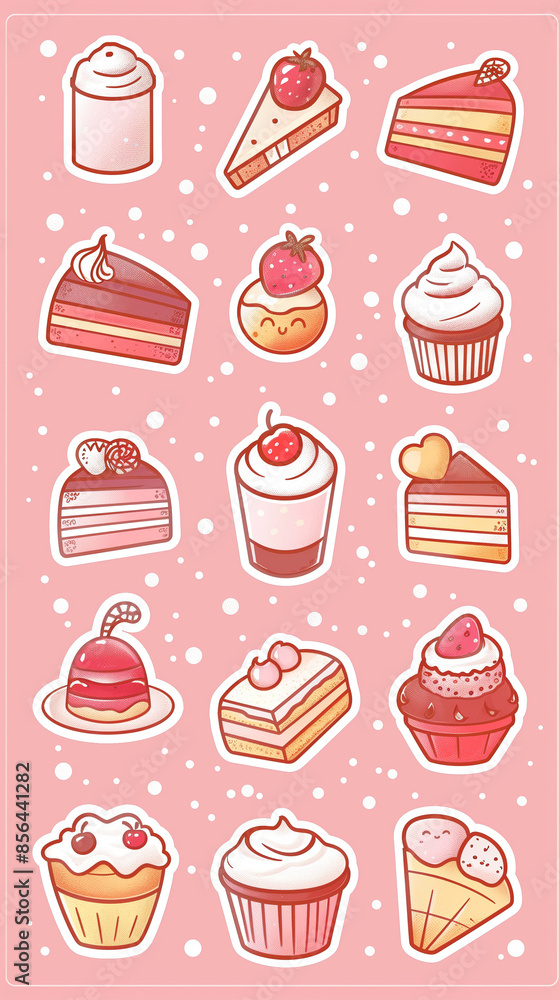 Cute pastel kawaii anime style illustration of various desserts and ...