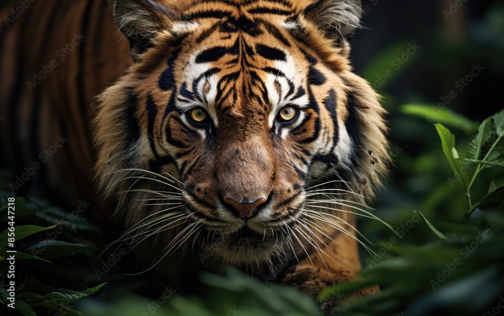 Solitary Hunter: Majestic Tiger Prowling in Dense Jungle with Intense ...