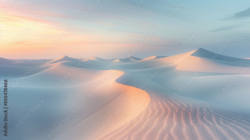 Smooth sand dunes under a pastel sky during sunrise, featuring gentle ...