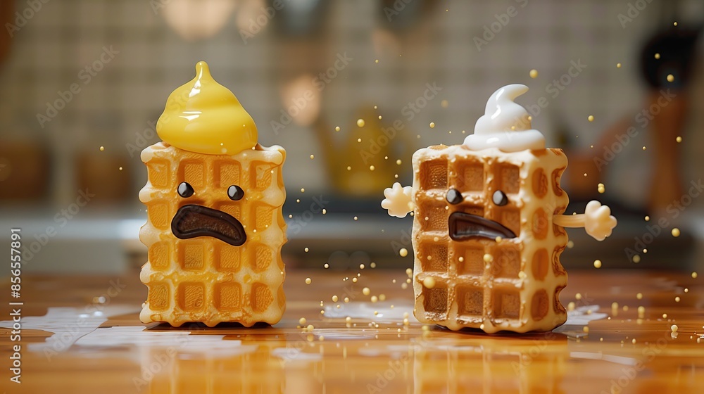 Ilustración de Stock Funny Waffle Breakfast Cartoon Mascots, Tasty ...