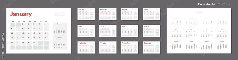 2025-2026 Calendar Planner Template. Vector layout of a wall or desk ...