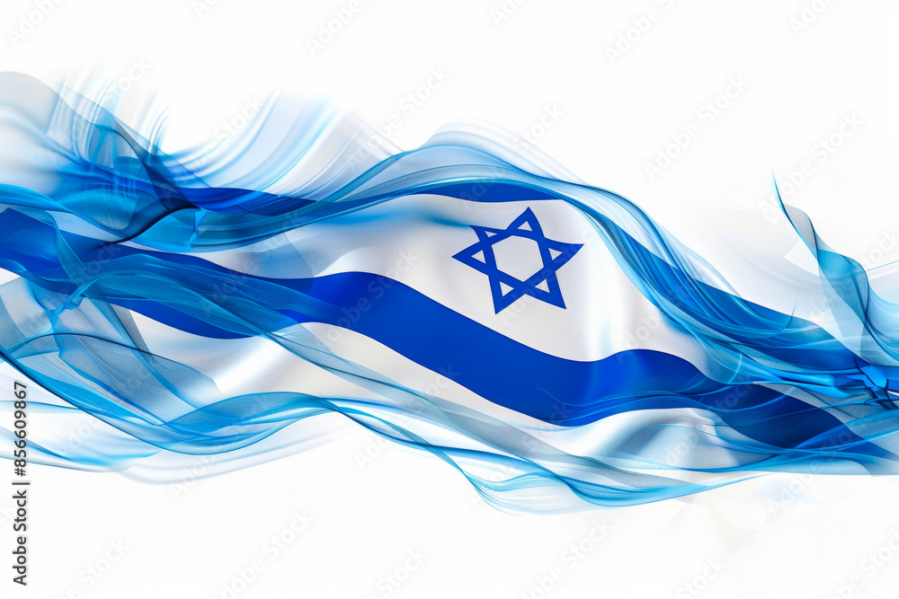 Waving Israeli flag with blue and white stripes and the Star of David ...
