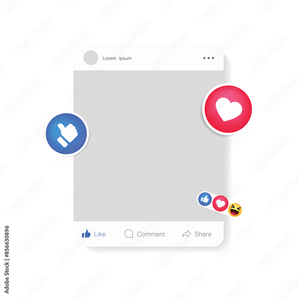 facebook post mockup social media template. like and love icon buttons ...