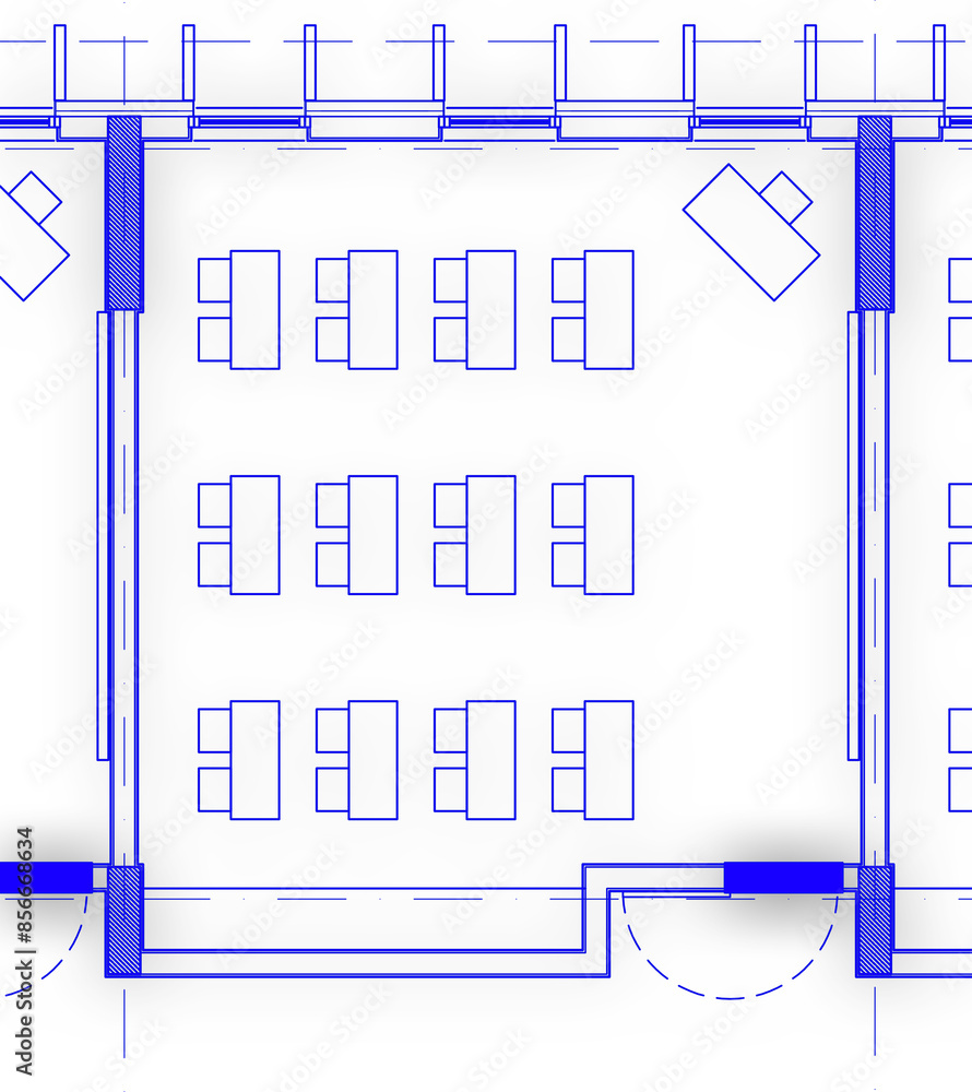 2d architectural drawing illustration of a primary school classroom for ...