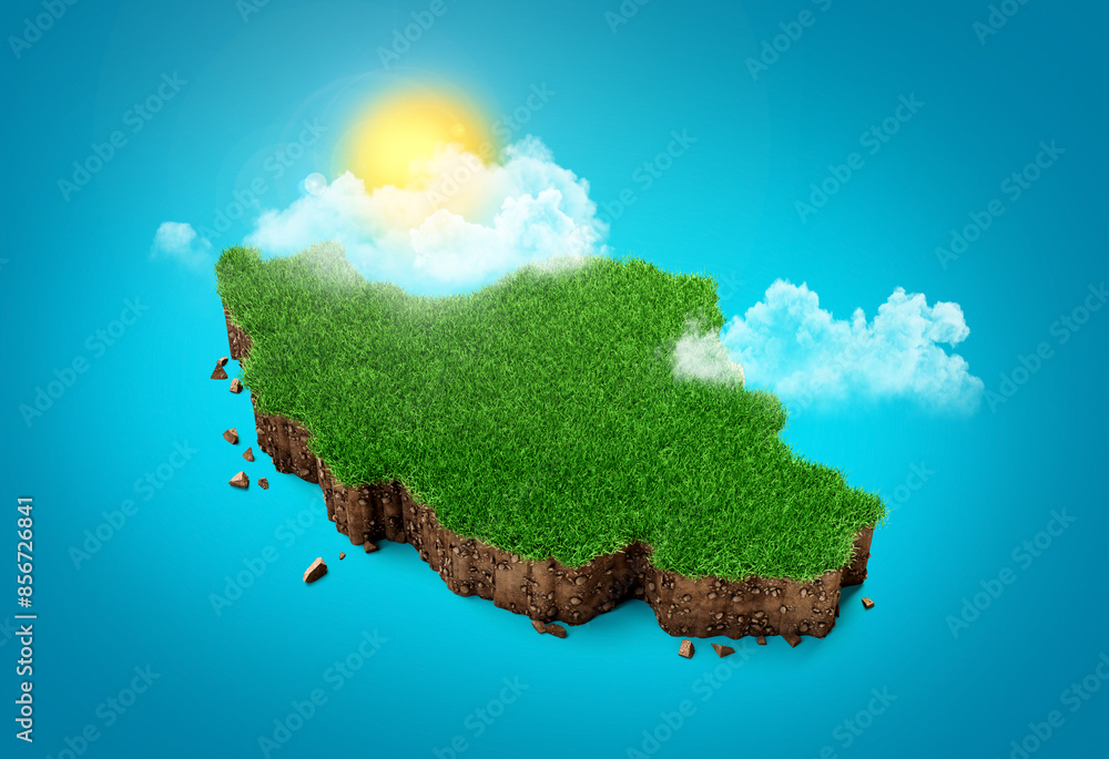 Iran Map Soil Land Geology Cross Section With Green Grass And Rock ...