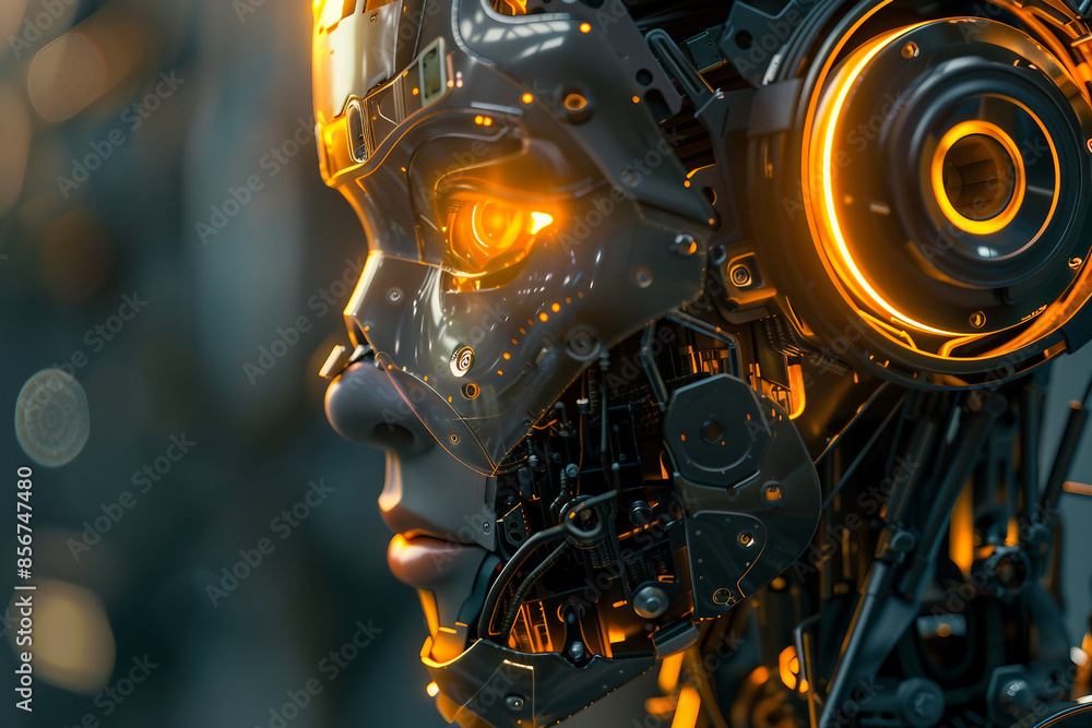 Generative AI creative picture Robot cyborg in activities of daily life ...