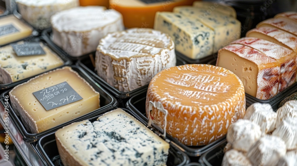 Variety of Artisanal and Premium Cheeses Showcased in a Supermarket ...