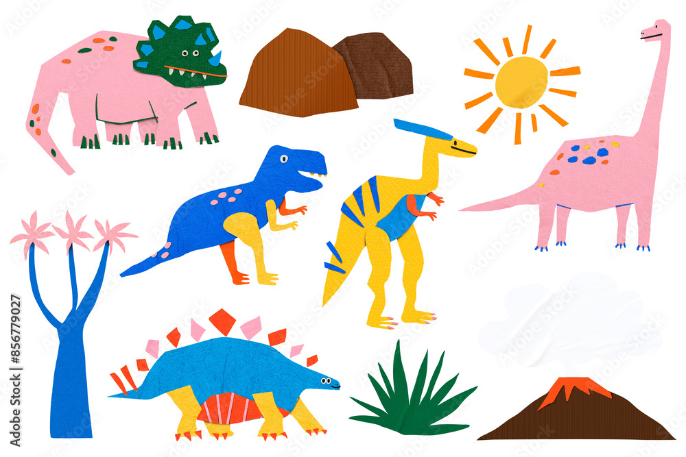 Dinosaur png, paper craft collage element, transparent background set ...