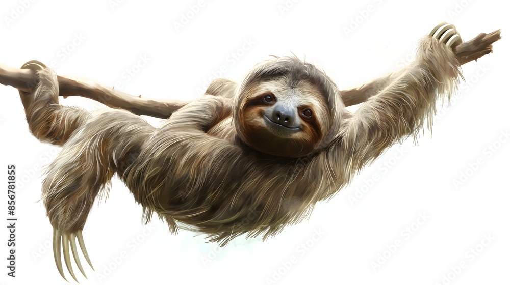 3. Produce a detailed artwork of a sloth hanging from a branch ...
