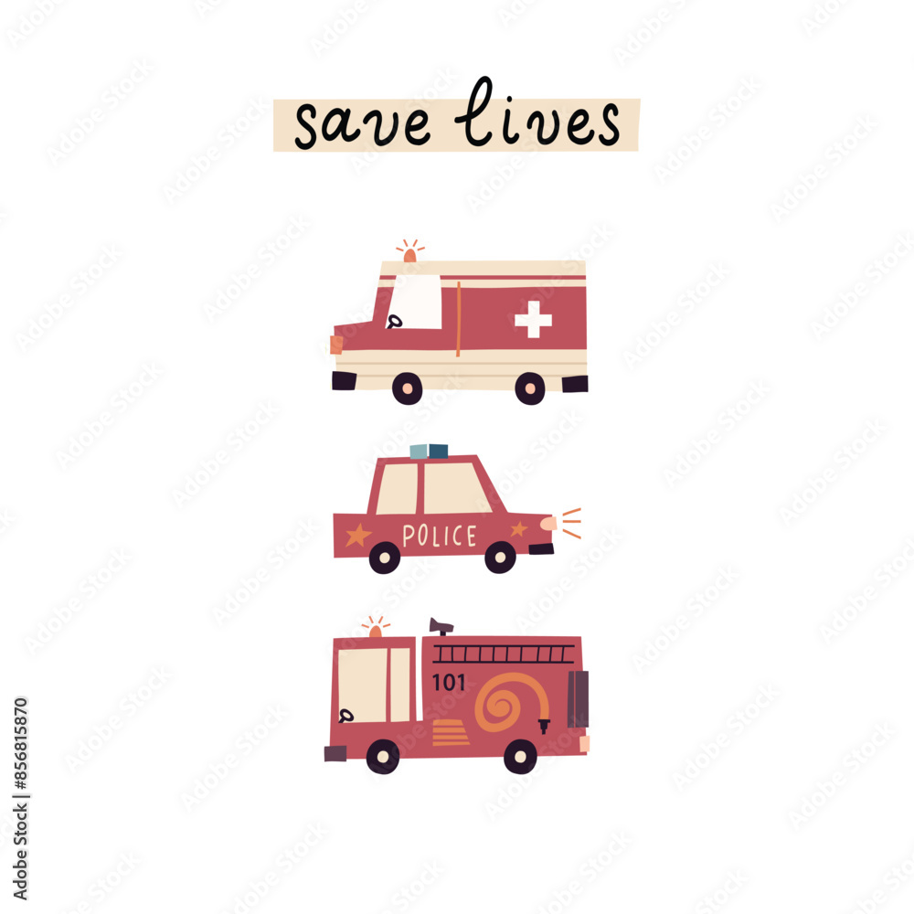 Cute cartoon cars vector collection isolated on white. Hand drawn flat ...