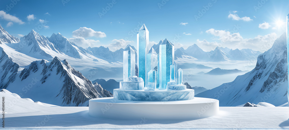 Ice background podium cold winter snow product platform floor frozen ...