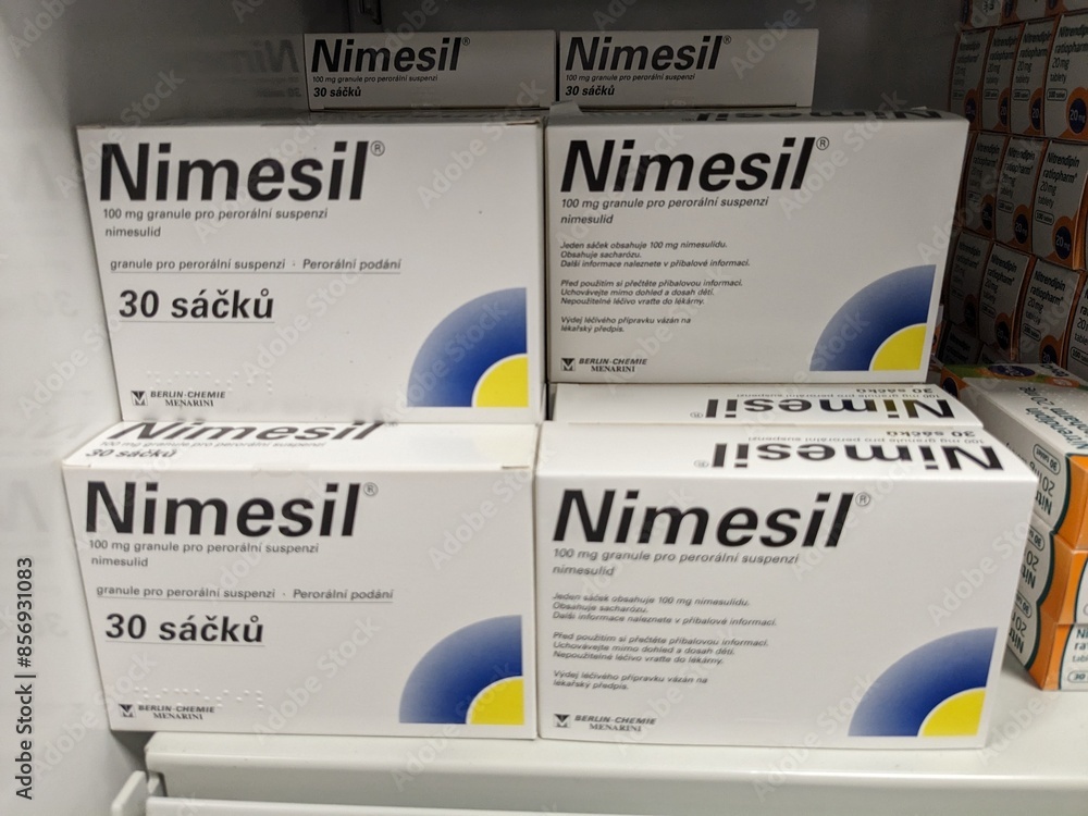 Prague,Czech republic-June 17 2024: NIMESIL granules box of medication ...