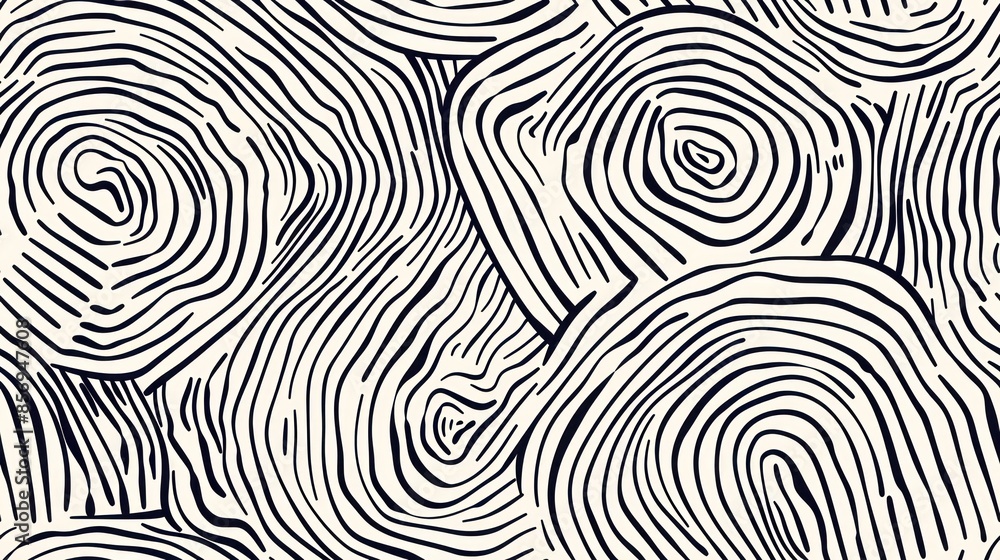 abstract drawing resembling wood grain patterns made with black ink ...