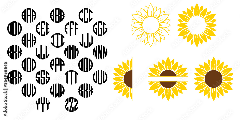 Circle Monogram 3 Letters Alphabet Font for Logotype, logos, embroidery ...