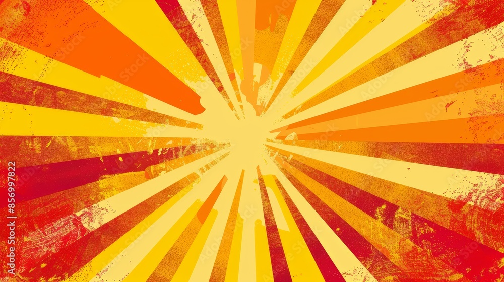Radiant sunburst background with vibrant yellow and orange rays emanating from the center ...