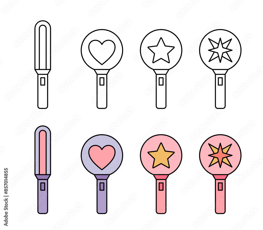 K-pop light stick. Various types of boy band and girl band light stick ...