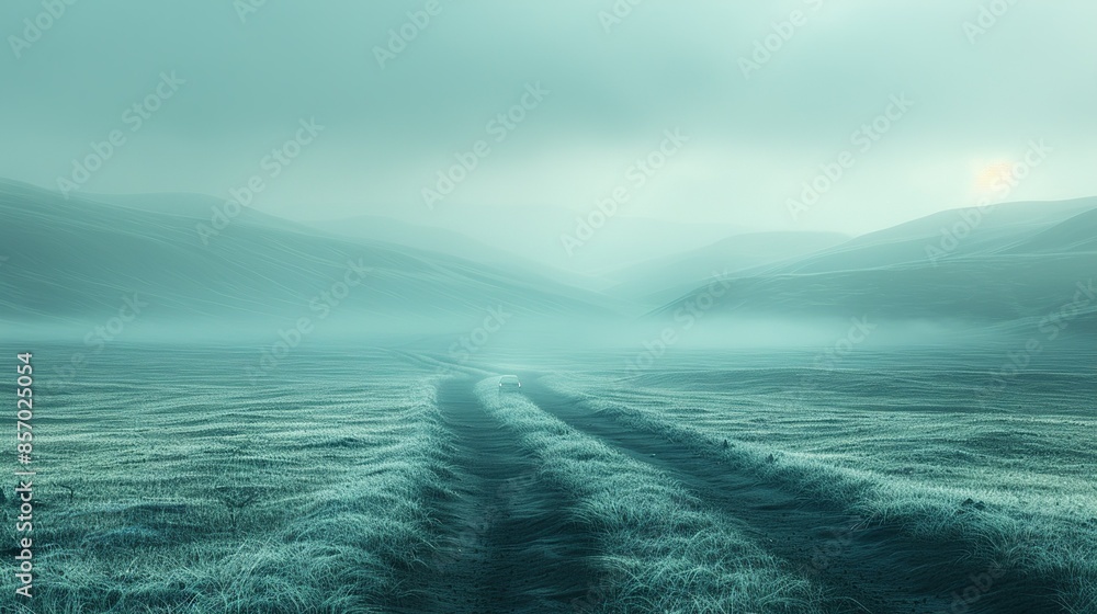 Sunlight streaming through dense fog, creating an ethereal atmosphere ...