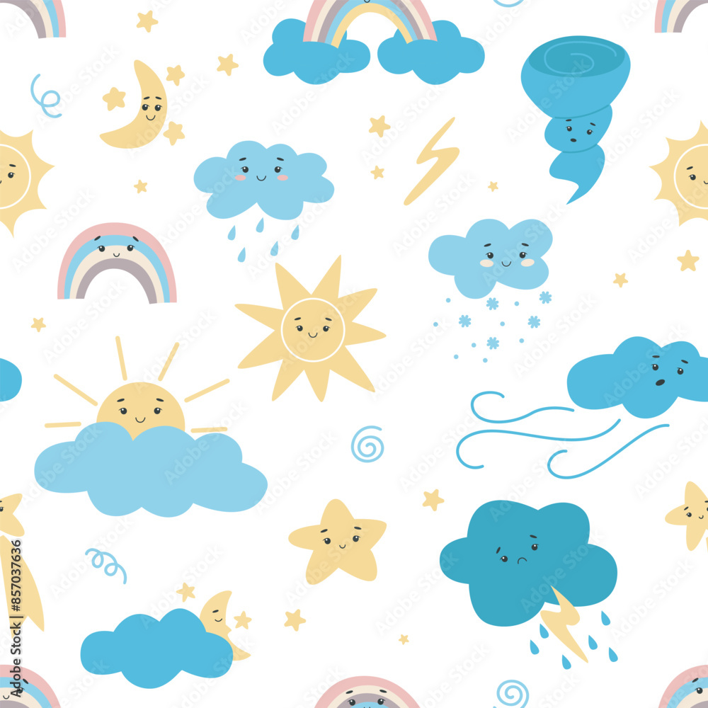 Seamless pattern with various weather conditions and phenomena ...