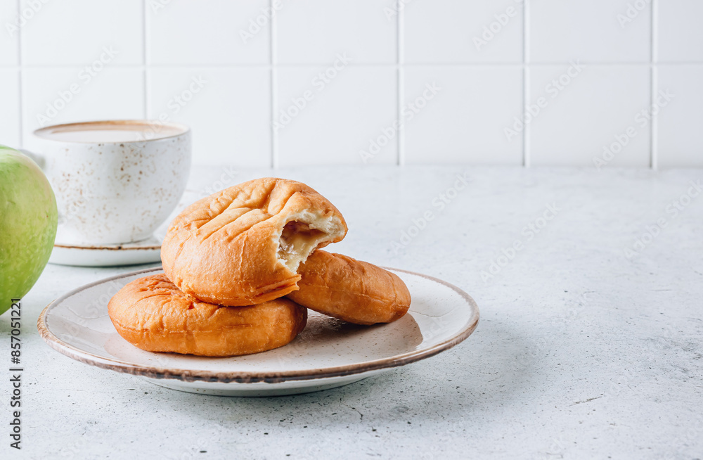 Cozy Morning: Aromatic Apple Fritters, Coffee with Milk, and a Green ...