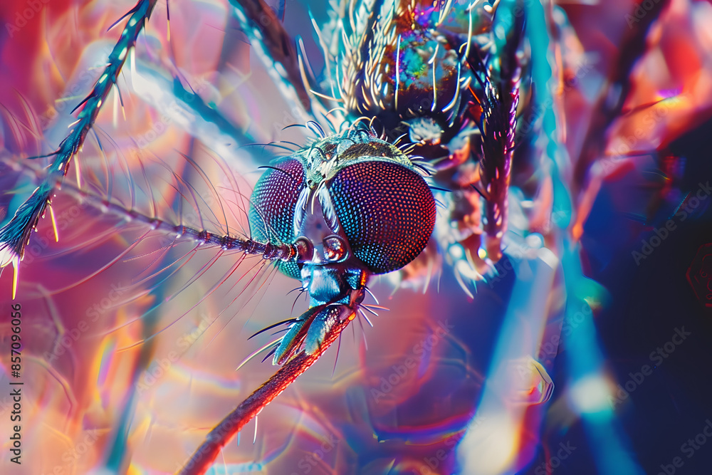 Aedes mosquito under a microscope for scientific detail with laboratory ...