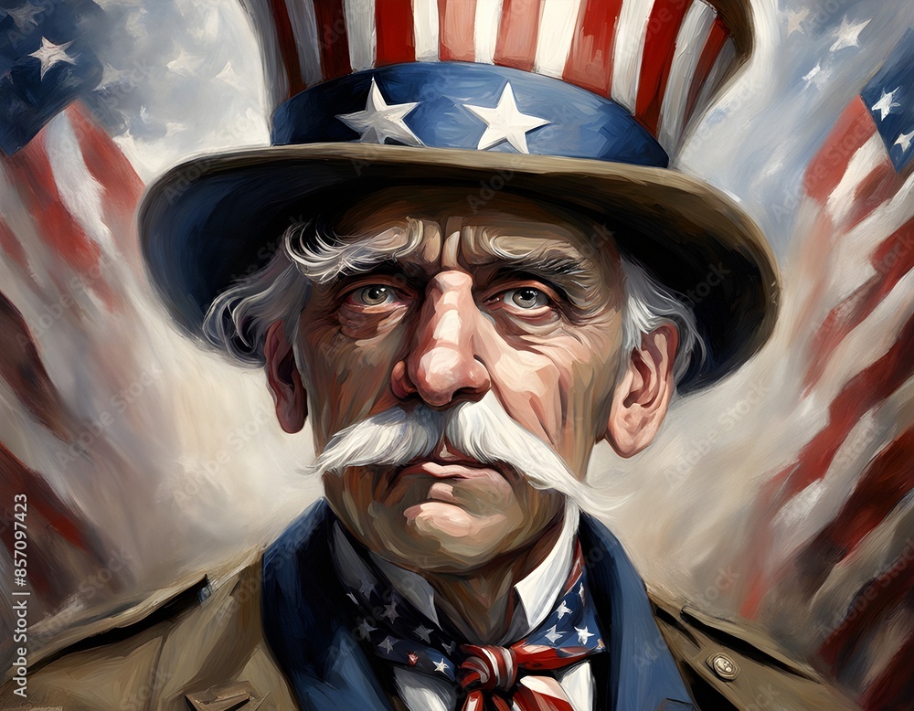 A stylized portrait of Uncle Sam in patriotic colors. His iconic hat ...