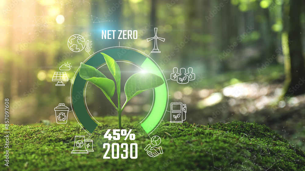 Net Zero Emissions 2050 Countdown Animation 45% in 20230 Young plant ...