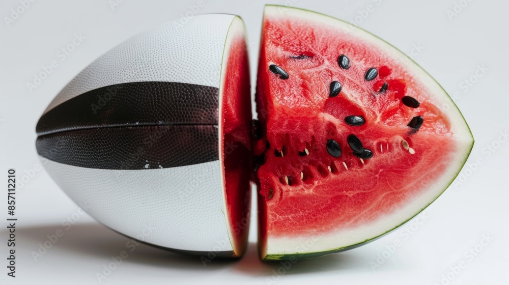Foto de Stock This image shows a football sliced in half, revealing a ...