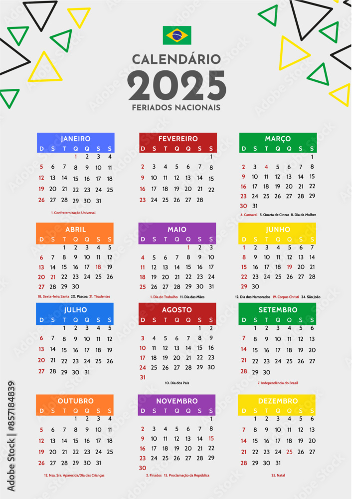 Vector de Stock Calendario Brasil - Portugues 2025 Feriados Nacionais ... Vector de Stock Calendario Brasil - Portugues 2025 Feriados Nacionais ...