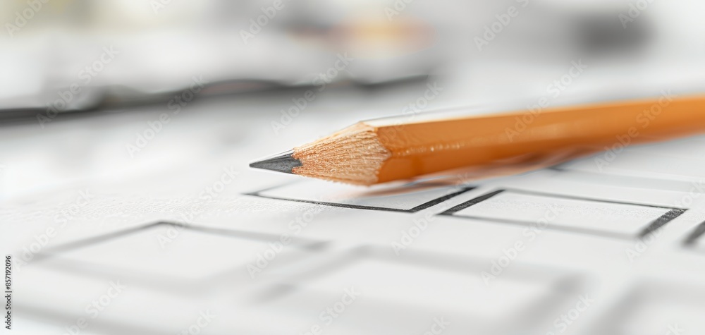 highlights a checklist with a pencil on a white background, focusing on ...