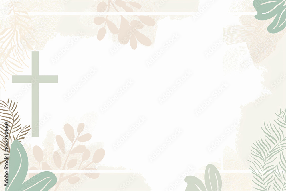 Baptism christianity invitation card design. Pastel neutral leaves ...