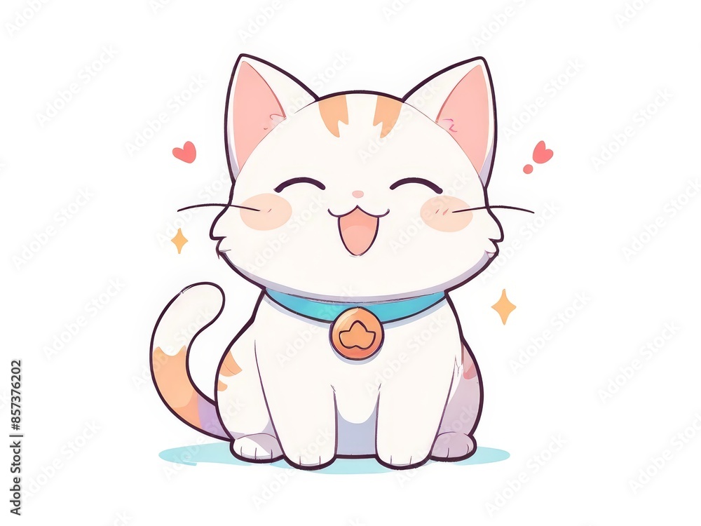cute kitten illustration kawai design. flat cute cat illustration with ...