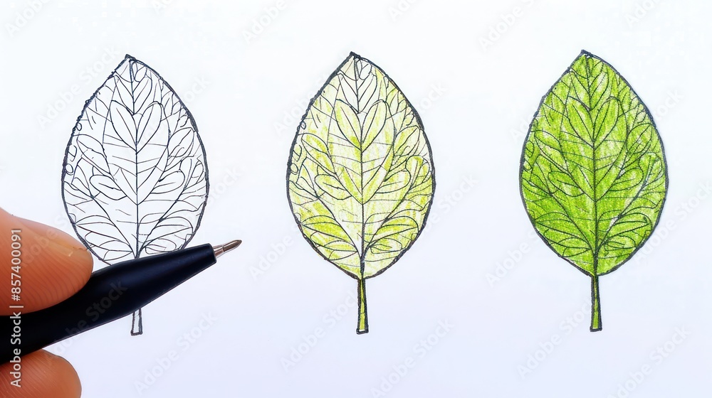 stages of drawing a leaf, from a basic outline to a detailed and ...