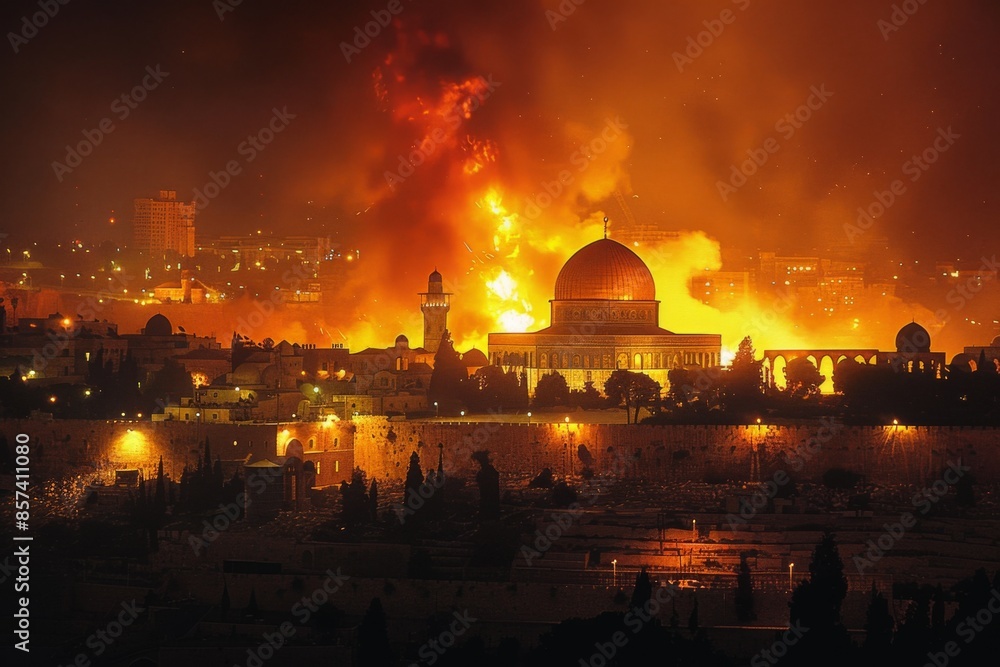 Fire at Dome of the Rock Jerusalem Stock Illustration | Adobe Stock