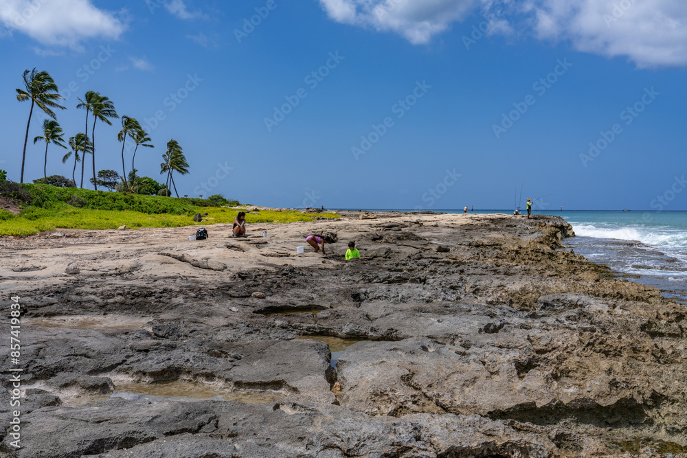 Ko Olina Beach Park, Leeward Coast of Oahu, Honolulu, Hawaii. Beachrock ...