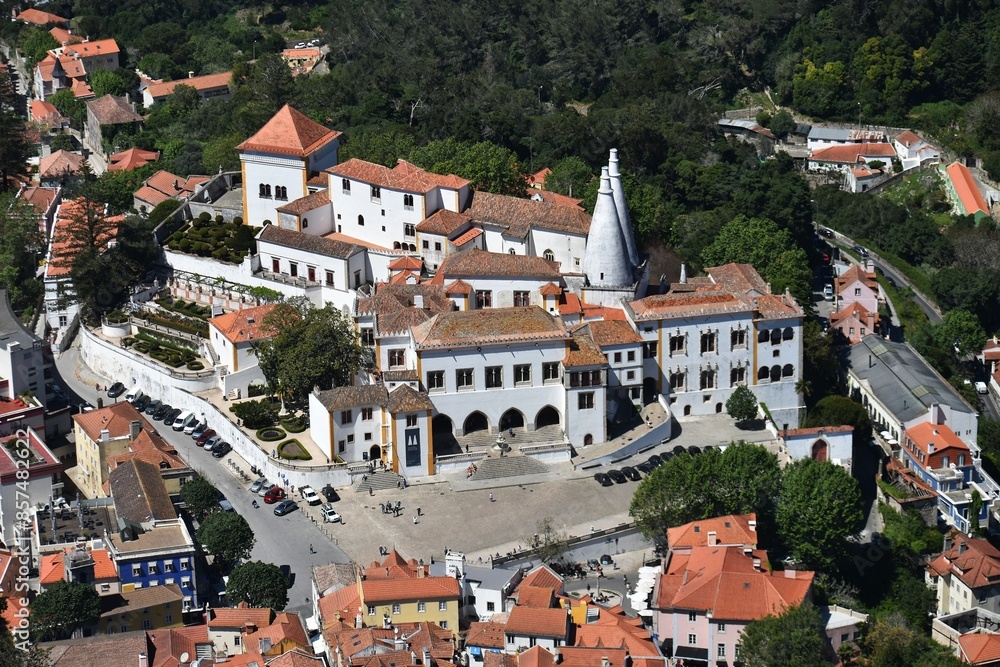 Panoramic view of historical centre of Sintra, Portugal, with main ...