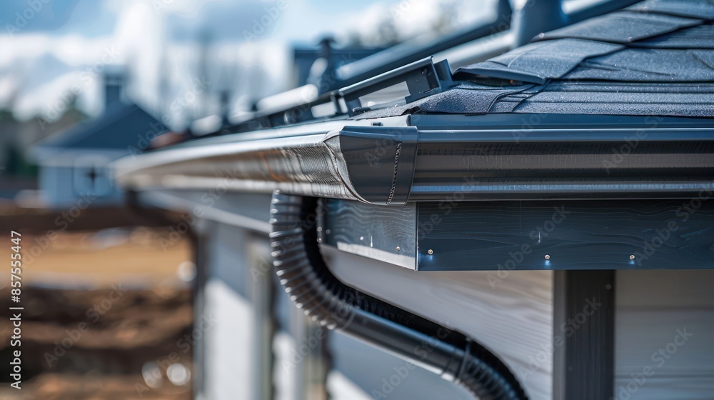 House PVC pipes drain rainwater from the roof. Stock Photo | Adobe Stock