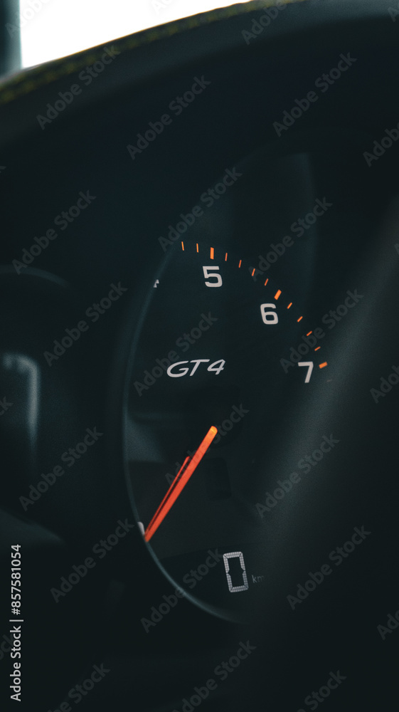 Luxury sportscar gauge cluster detail closeup, Porsche 718 GT4 ...