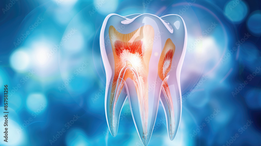 3D illustration of a tooth cross-section showing detailed internal ...