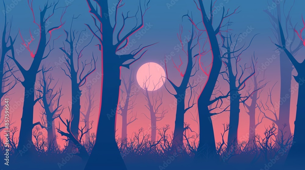 ghost forest flat design, side view, horror theme, 3D render ...