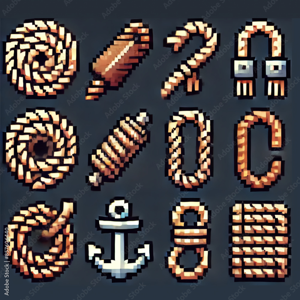Pixel Art Various Ropes Sprite Sheet Stock Illustration | Adobe Stock