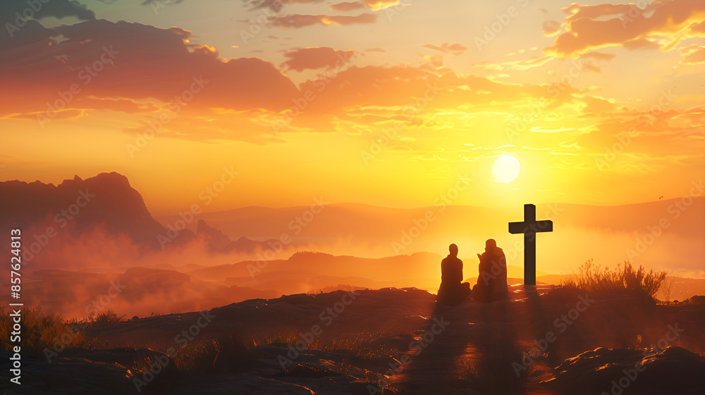 orando a los pies de la cruz de Dios en oracion y agradecimiento ...
